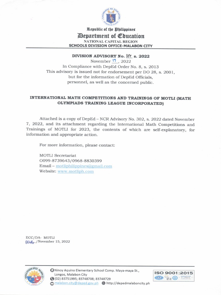 2022-187 International Math Competitions and Trainings of Motli (Math ...
