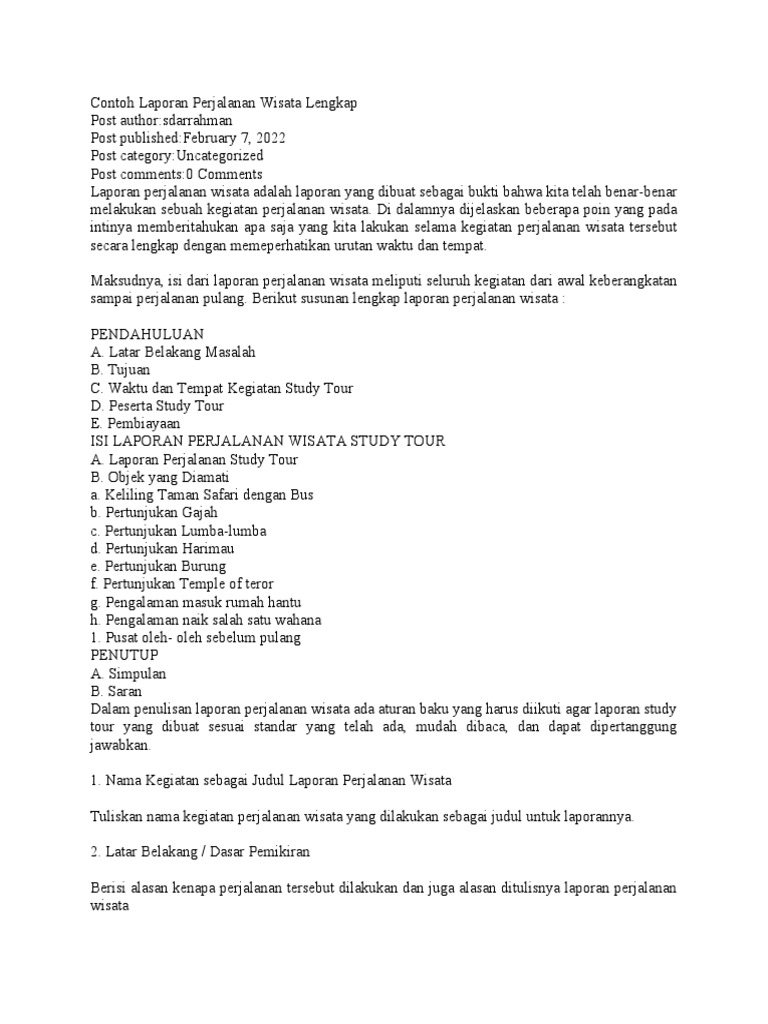Contoh Laporan Perjalanan Wisata Lengkap | PDF