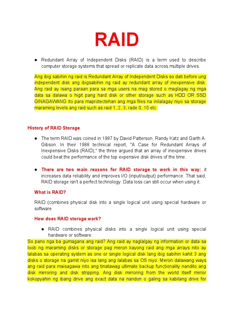 An In-Depth Guide to RAID Storage Levels and How RAID Works | PDF ...