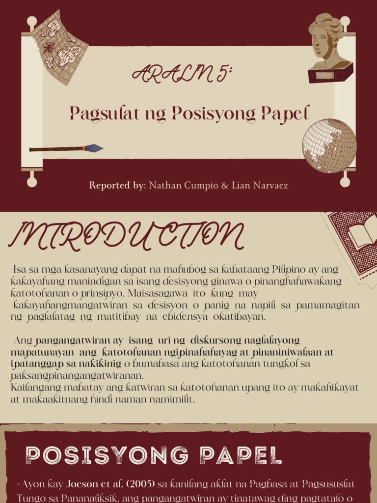 Aralin 5 Posisyong Papel PFPL Reporting | PDF