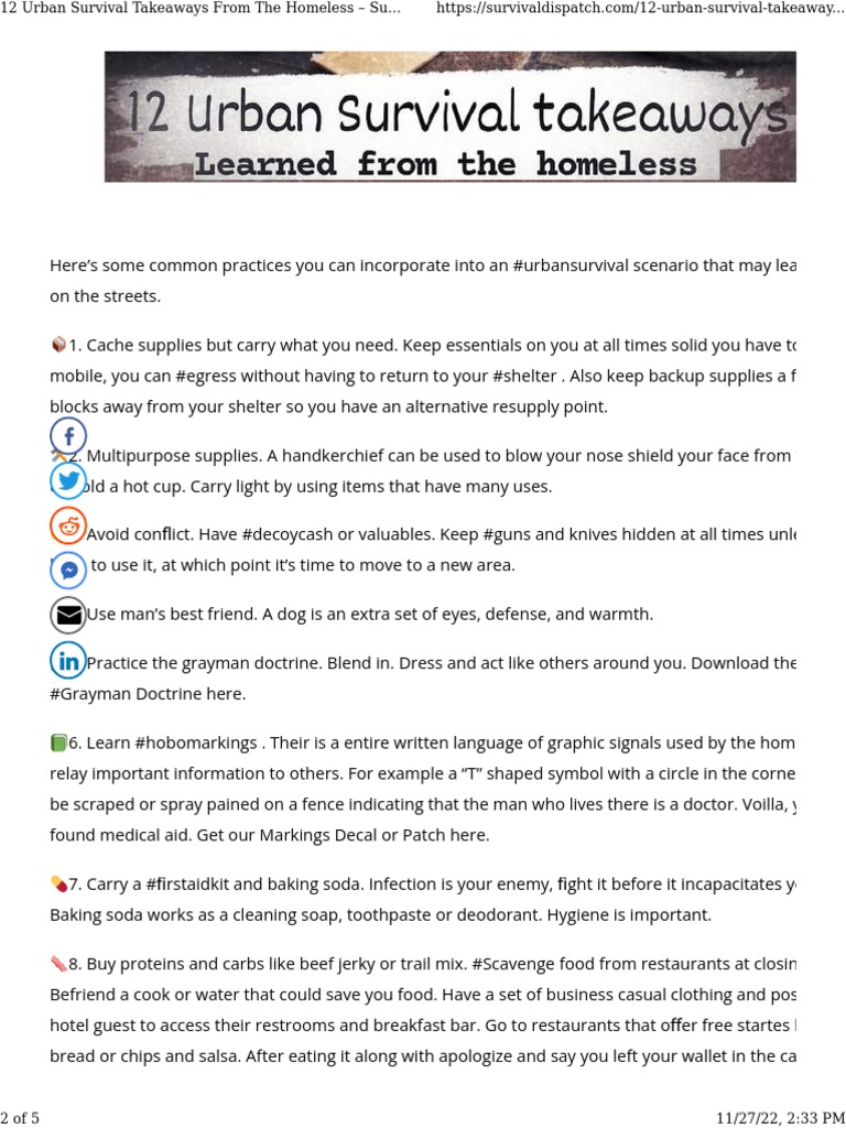 Urban Survival Tips from the Homeless | PDF
