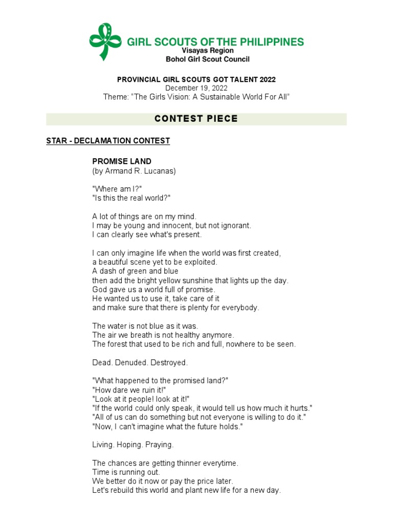 PGSGT 2022 Contest Piece For Declamation Tula | PDF