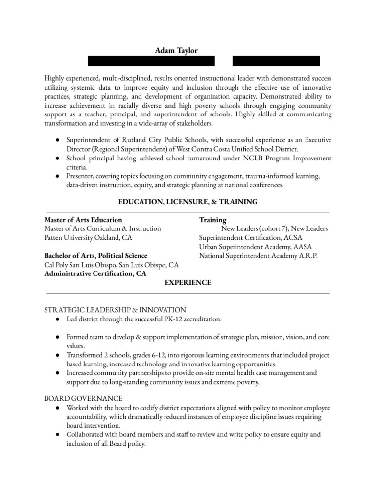 Taylor's Resume | PDF | No Child Left Behind Act