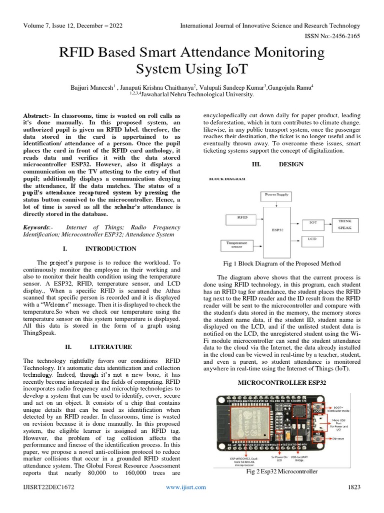 RFID Based Smart Attendance Monitoring System Using IoT | PDF | Art ...