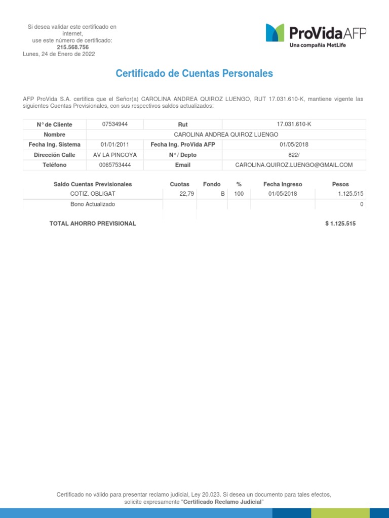 Cuentas - Personales PROVIDA | PDF