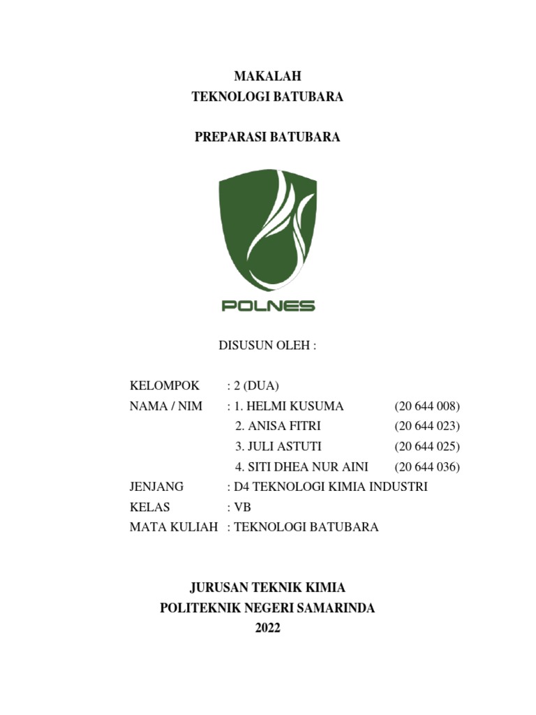 Kelompok 2 - 5B - Makalah Preparasi Batubara | PDF | Sains & Matematika | Teknologi & Rekayasa