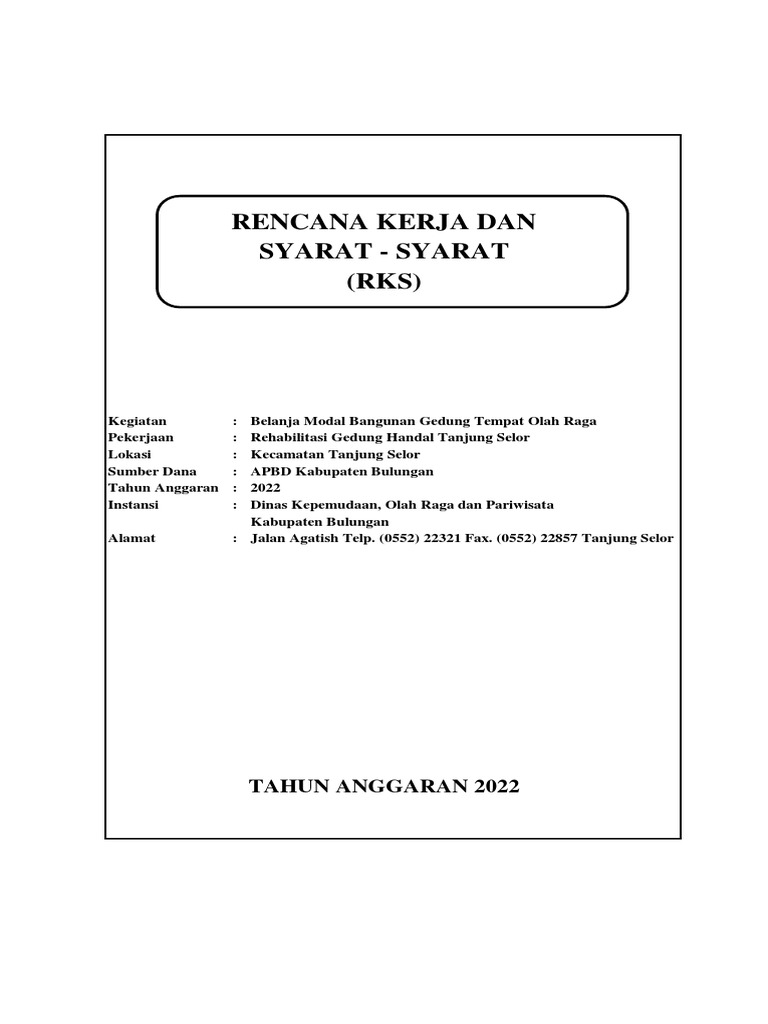 RKS Fisik Gedung Handal Tanjung Selor | PDF