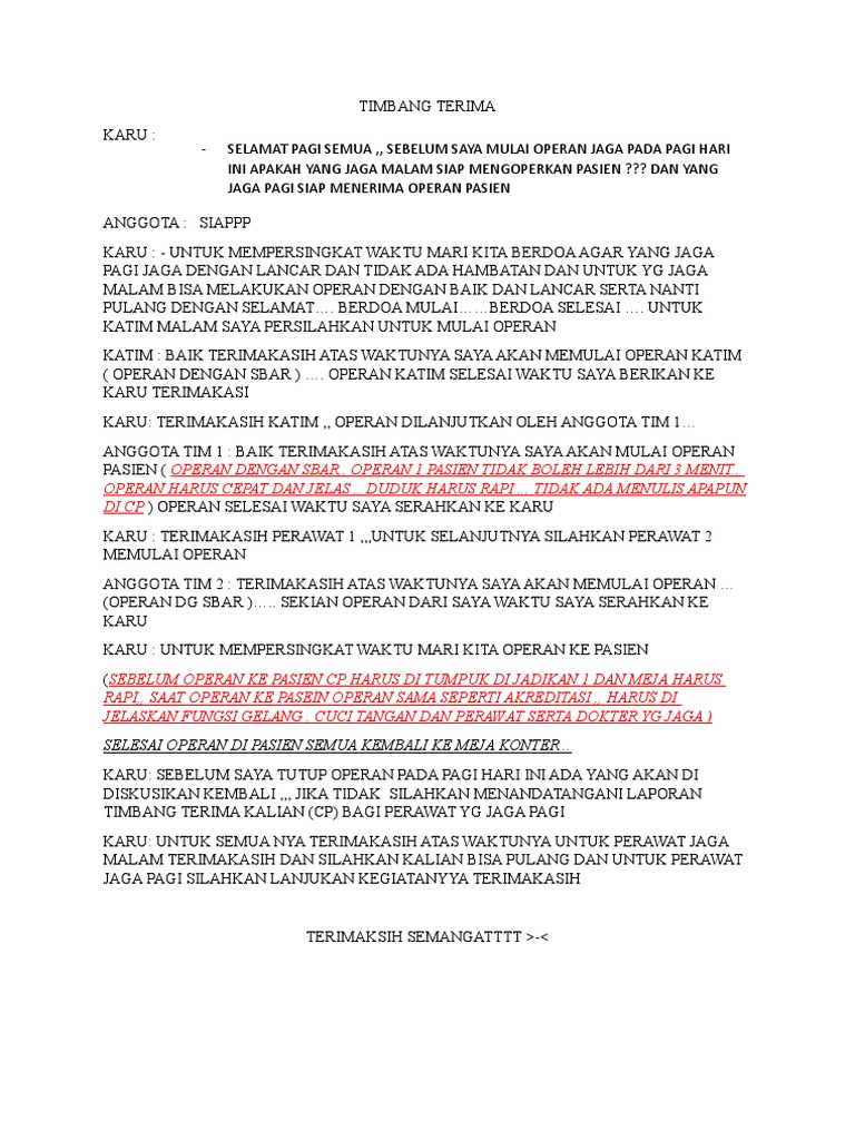 Prosedur Operan Pasien Tim Perawat | PDF