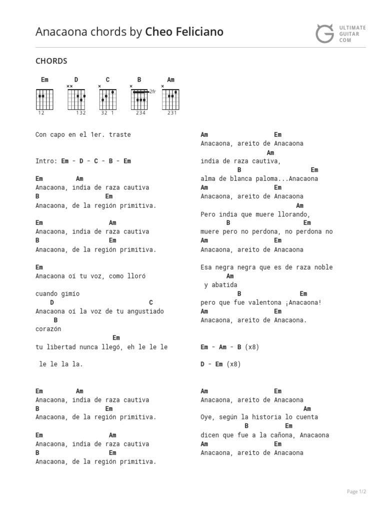 Anacaona Chords by Cheo Feliciano | PDF