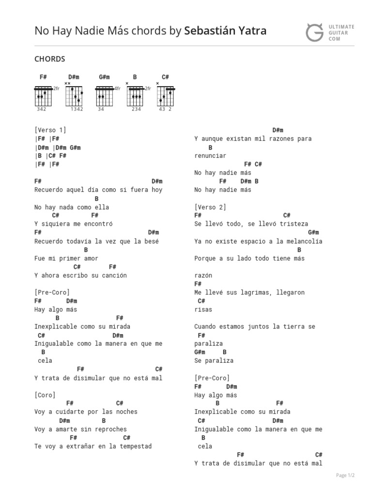 No Hay Nadie Más Chords by Sebastián Yatra | PDF