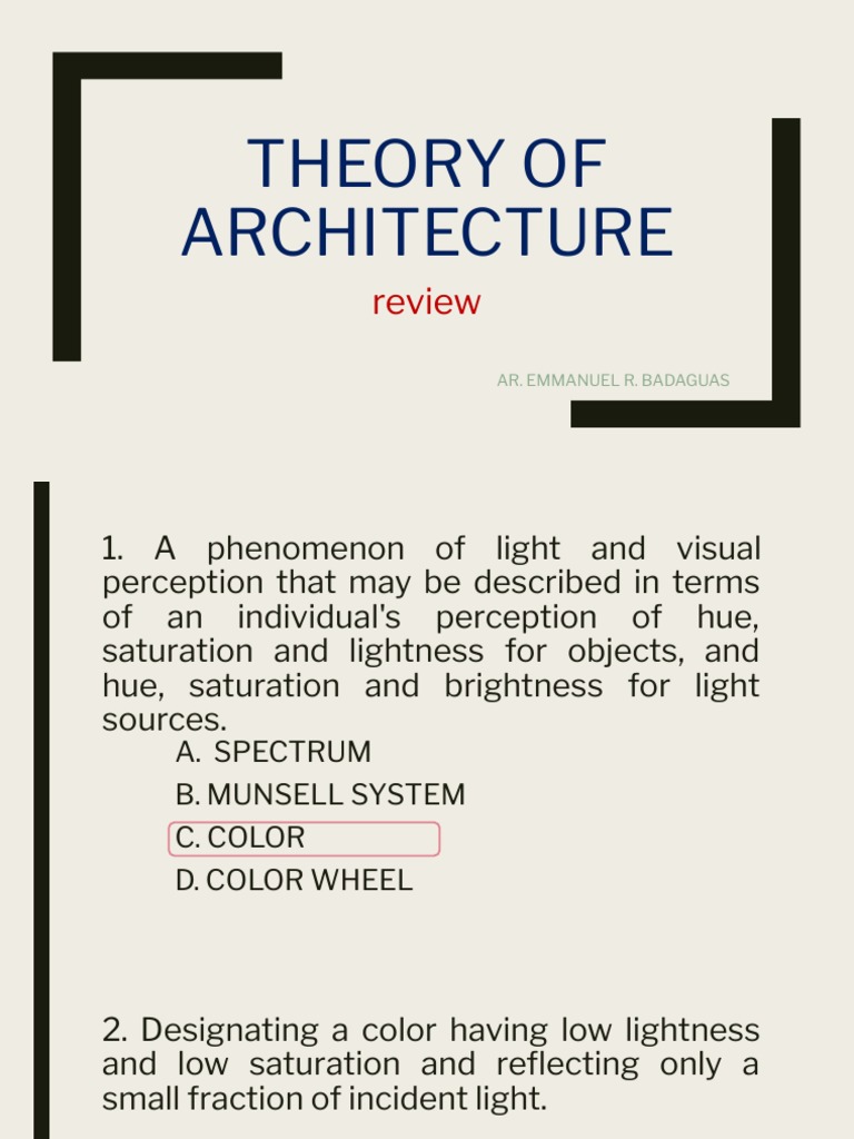 Theory of Architecture Presentation-1 | PDF | Color | Hue