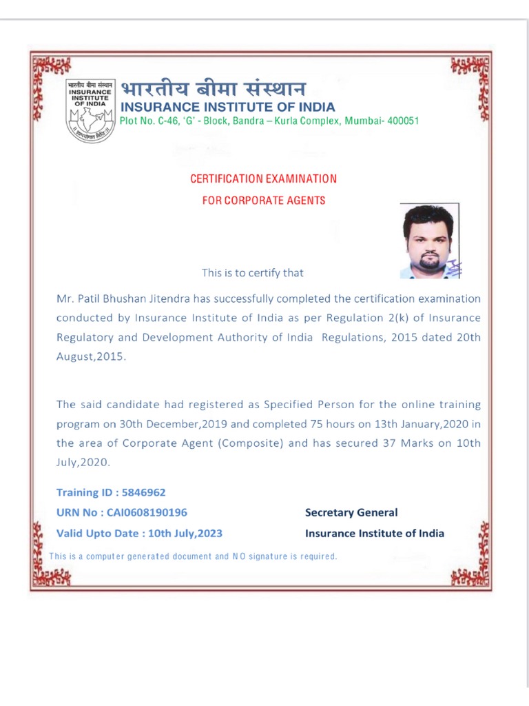 IRDA Certificate | PDF