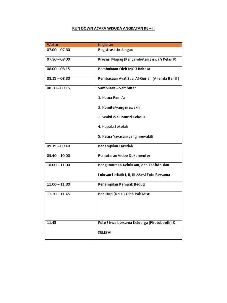 Run Down Acara Wisuda | PDF