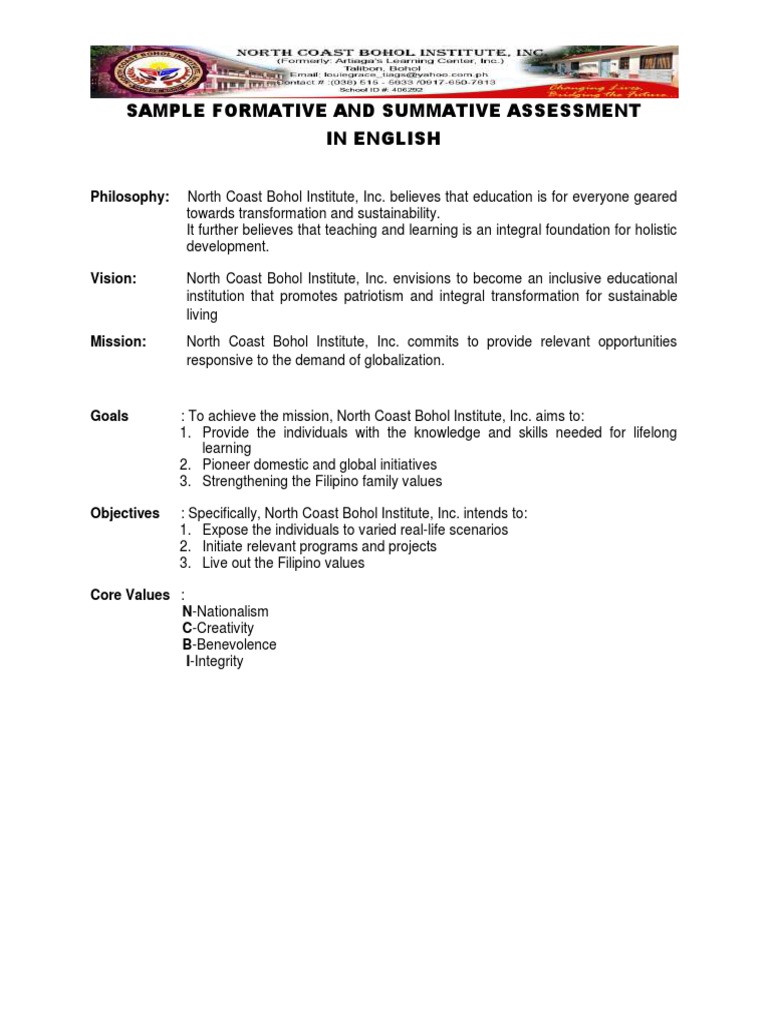 English Assessments: Formative & Summative Samples | PDF