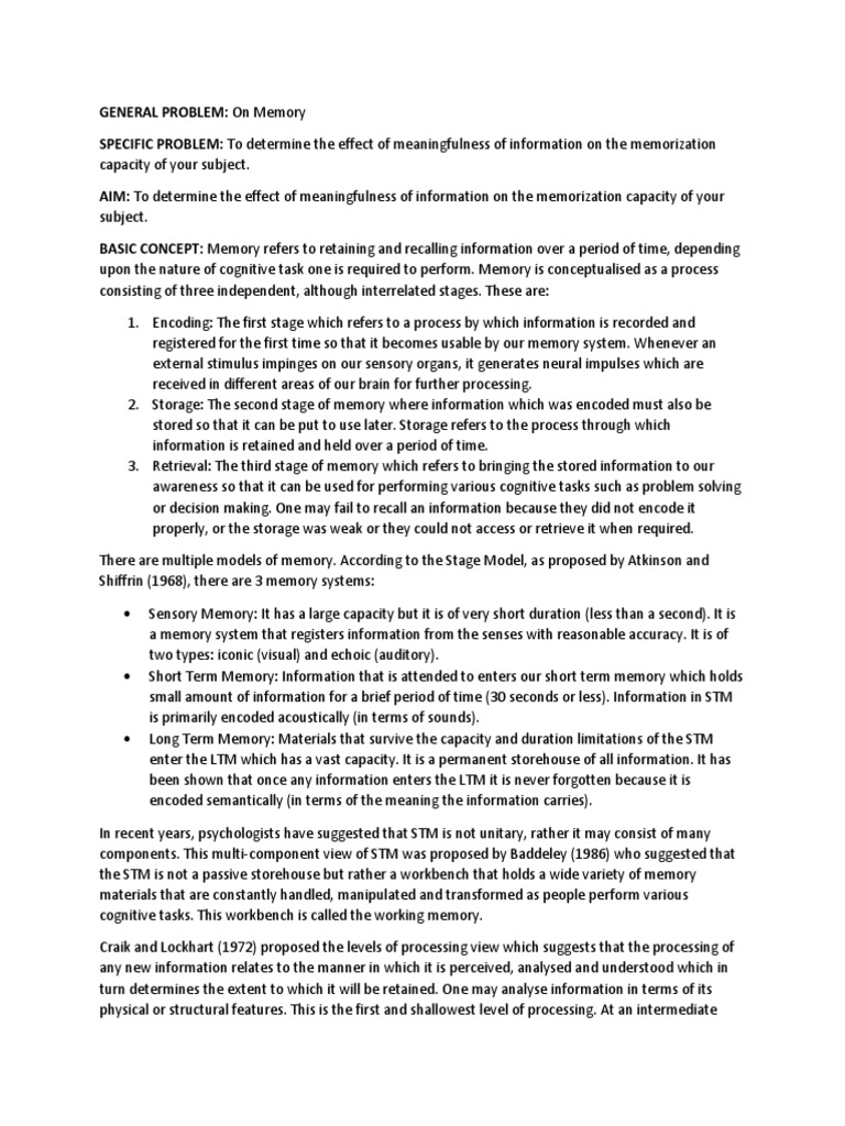 The Effect of Meaningfulness on Memorization: A Study Comparing ...