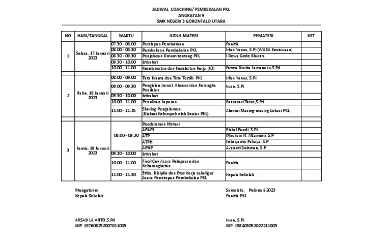 Jadwal Coaching - 2023 | PDF