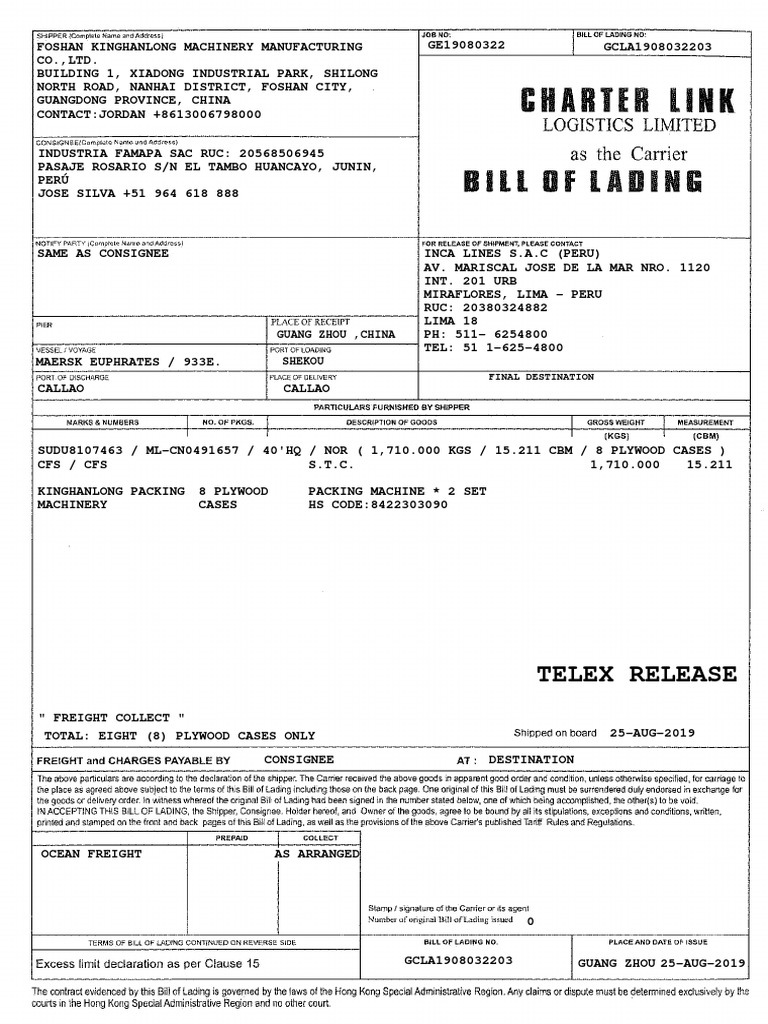Telex-Release Bill of Lading | PDF