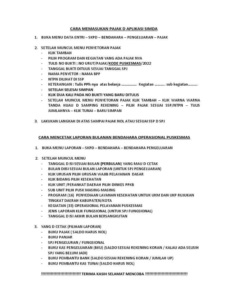 Cara Entri Pajak D Simda Dan Cetak Laporan Bok | PDF