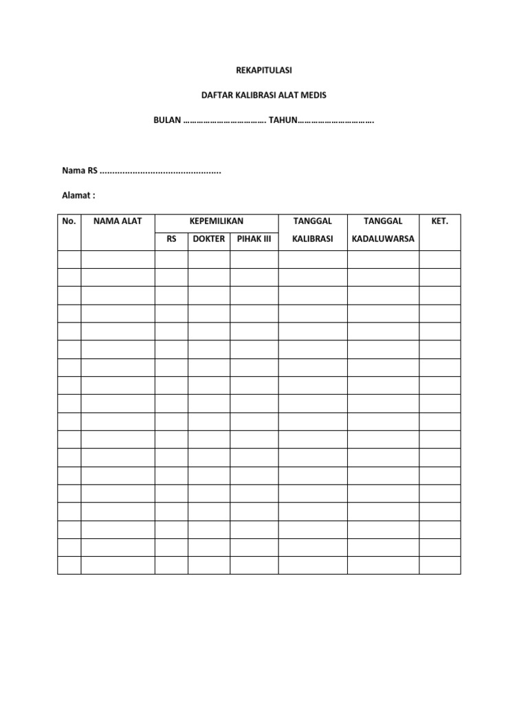 Form Rekapitulasi Kalibrasi Alat Medis | PDF