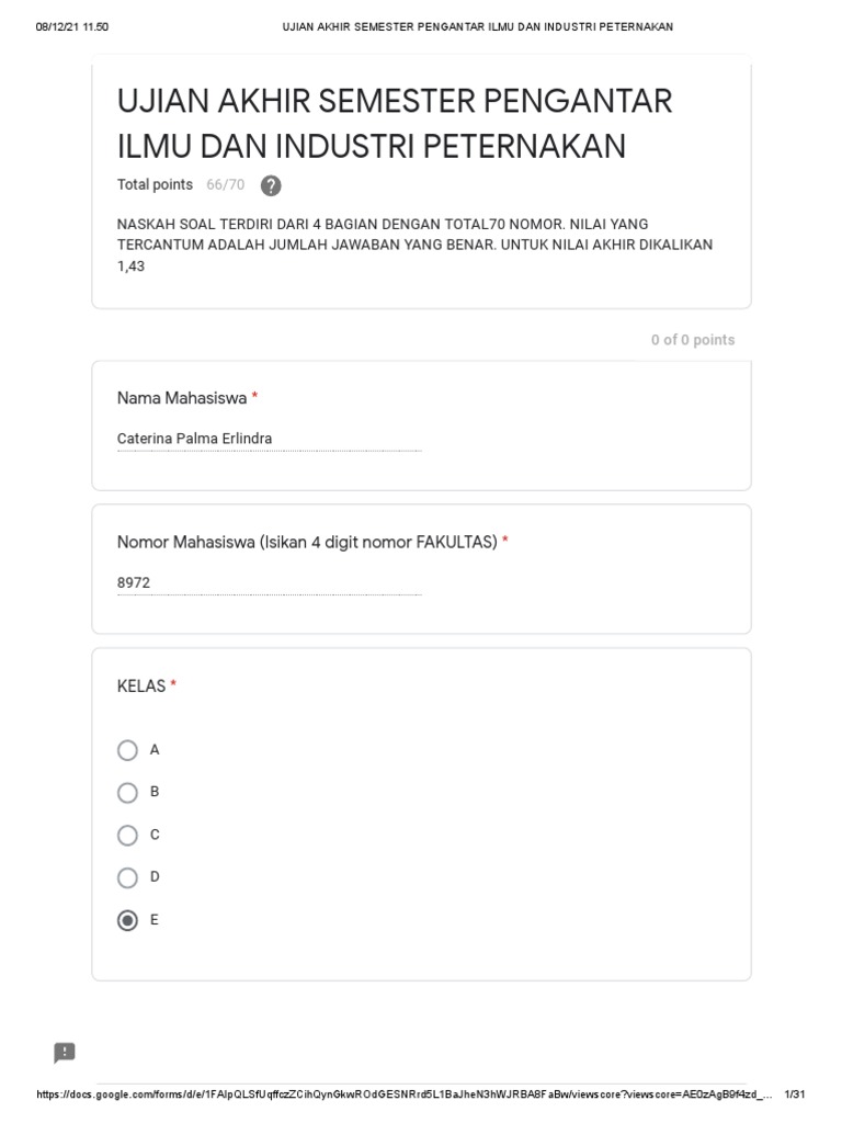 Ujian Akhir Semester Pengantar Ilmu Dan Industri Peternakan | PDF