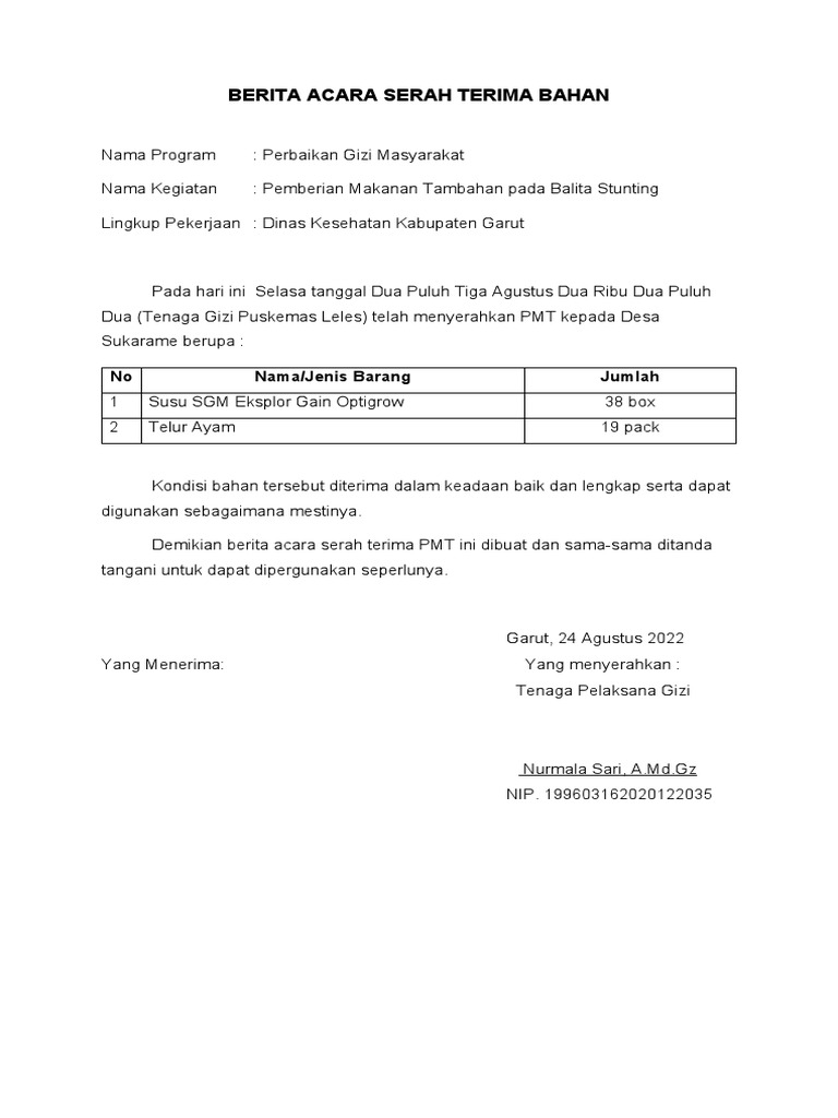 Berita Acara Serah Terima Bahan | PDF