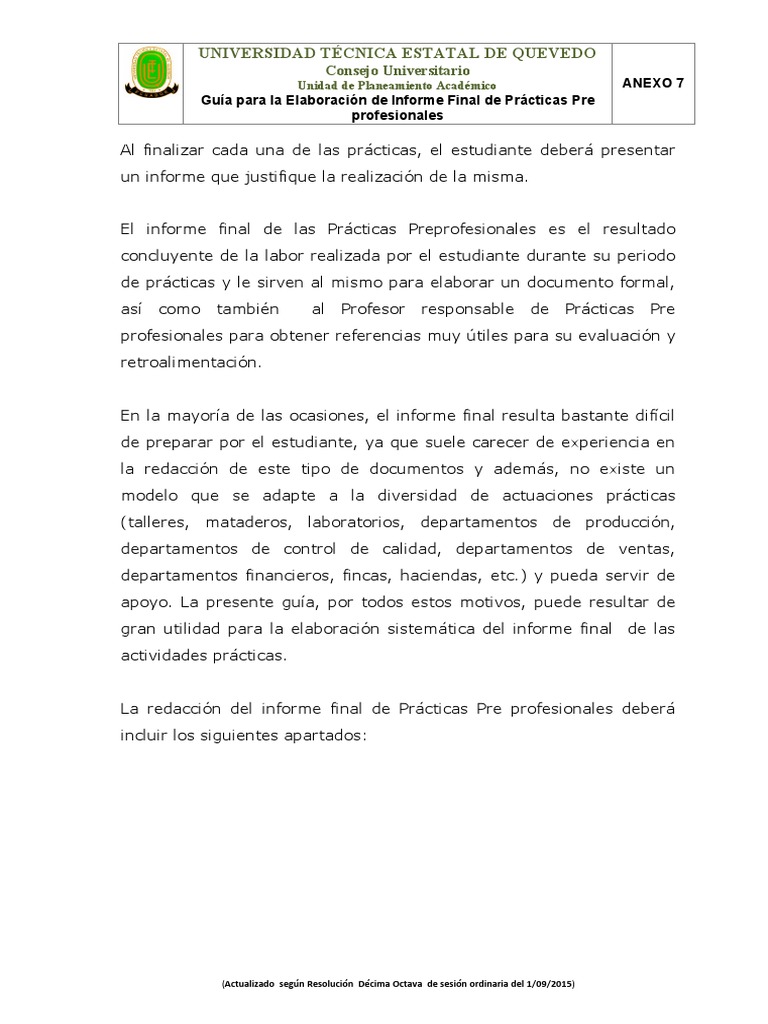 Guía para Informe de Prácticas Preprofesionales | PDF | Planificación