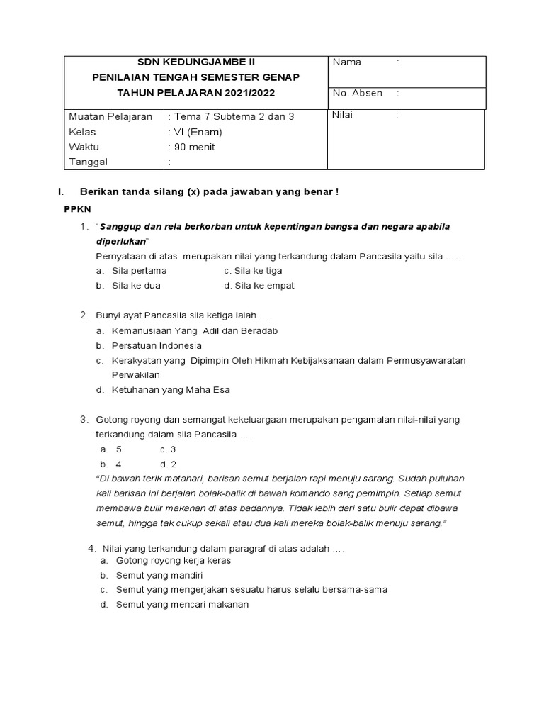 Soal PTS Kelas 6 Tema 7 Sub 2 Dan 3 | PDF