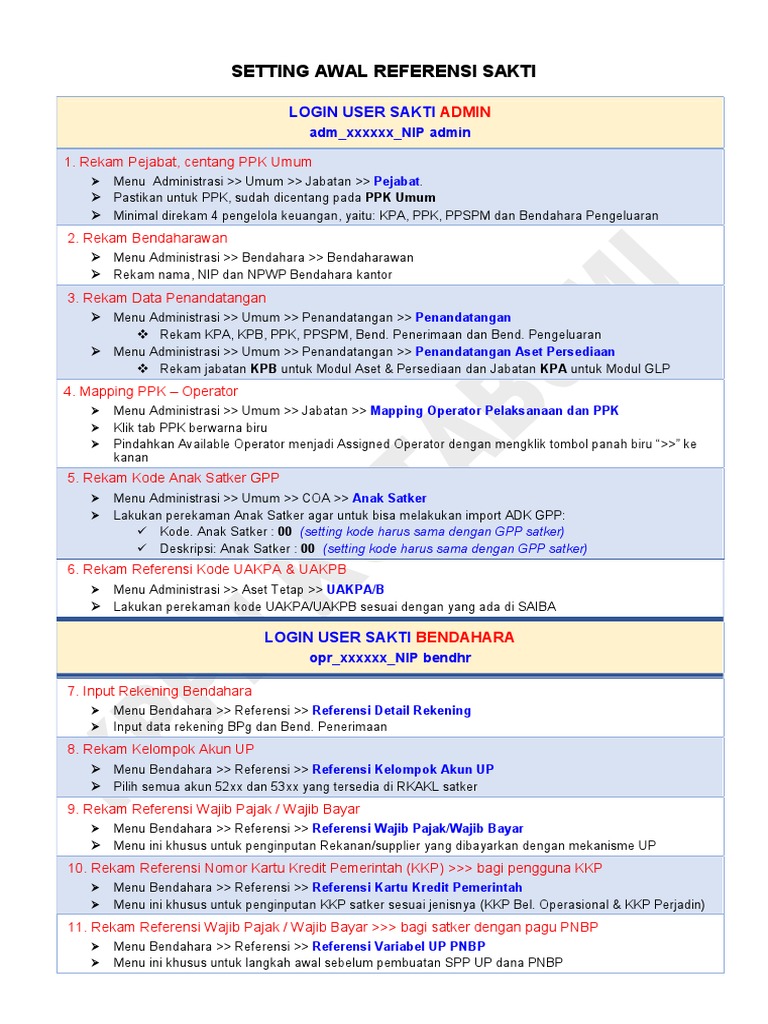 Juknis Setting Awal SAKTI | PDF