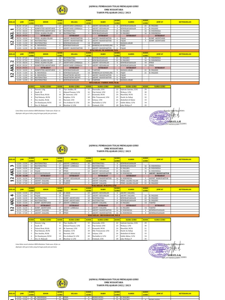 Jadwal Mengajar Kelas 12 Akl & BDP | PDF