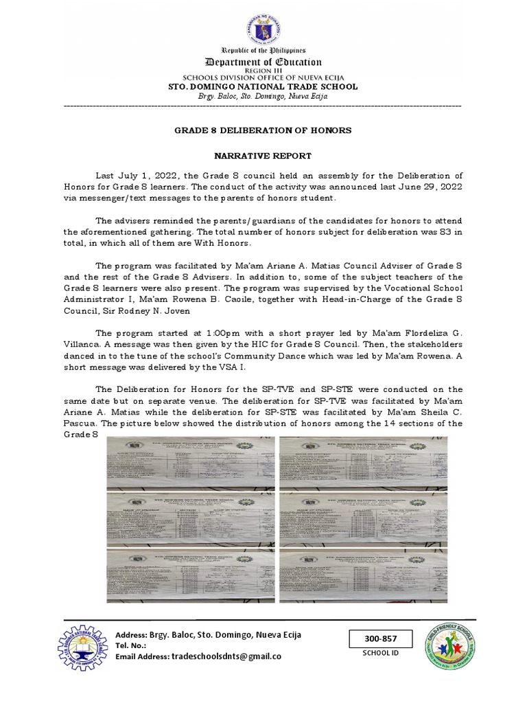 Narrative Report On Deliberation of Honors | PDF | Communication