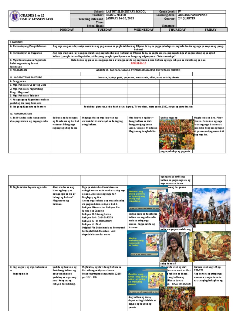 DLL - Araling Panlipunan 4 - Q2 - W9 | PDF