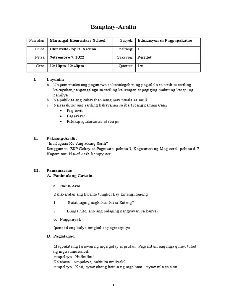 Banghay-Aralin: I. Layunin | PDF