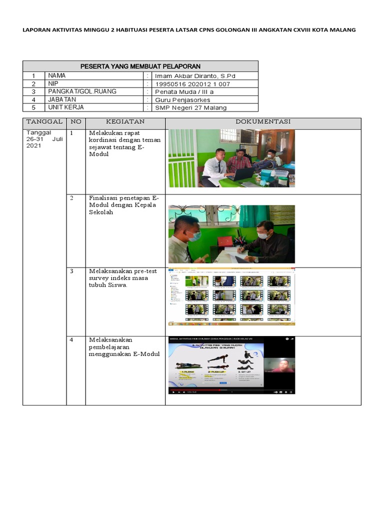 Contoh Laporan Mingguan V2 | PDF