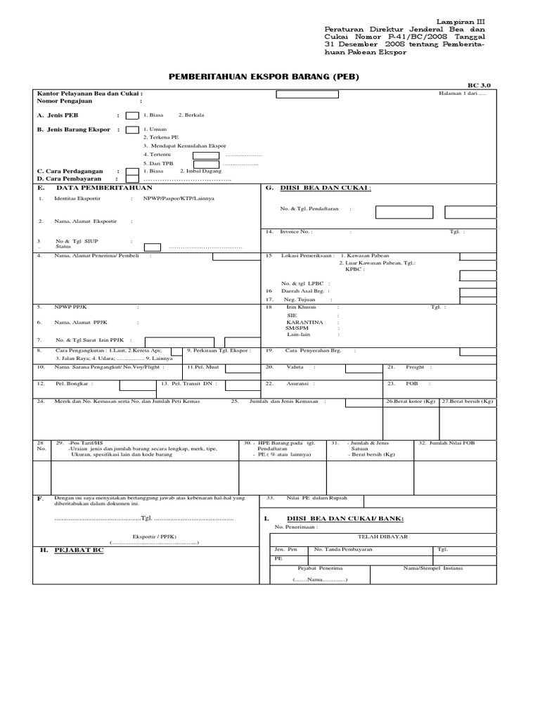 Pemberitahuan Ekspor Barang (Peb) | PDF