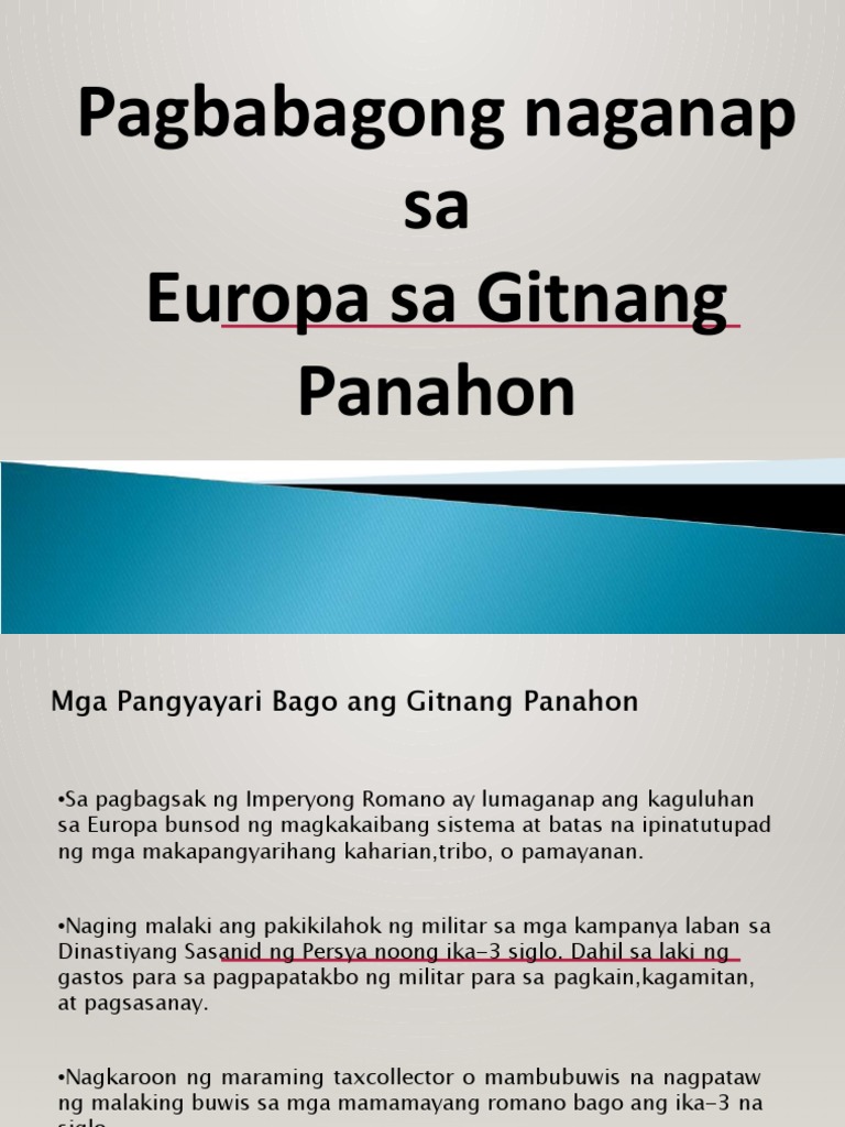 G8 AP Q2 Week 5 Pagbabagong Naganap Sa Gitnang Panahon | PDF