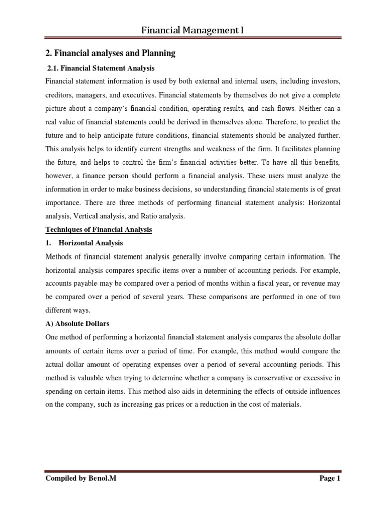 Financial Management I: 2. Financial Analyses and Planning | PDF ...