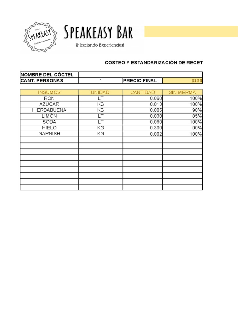 Costeo de Recetas | PDF