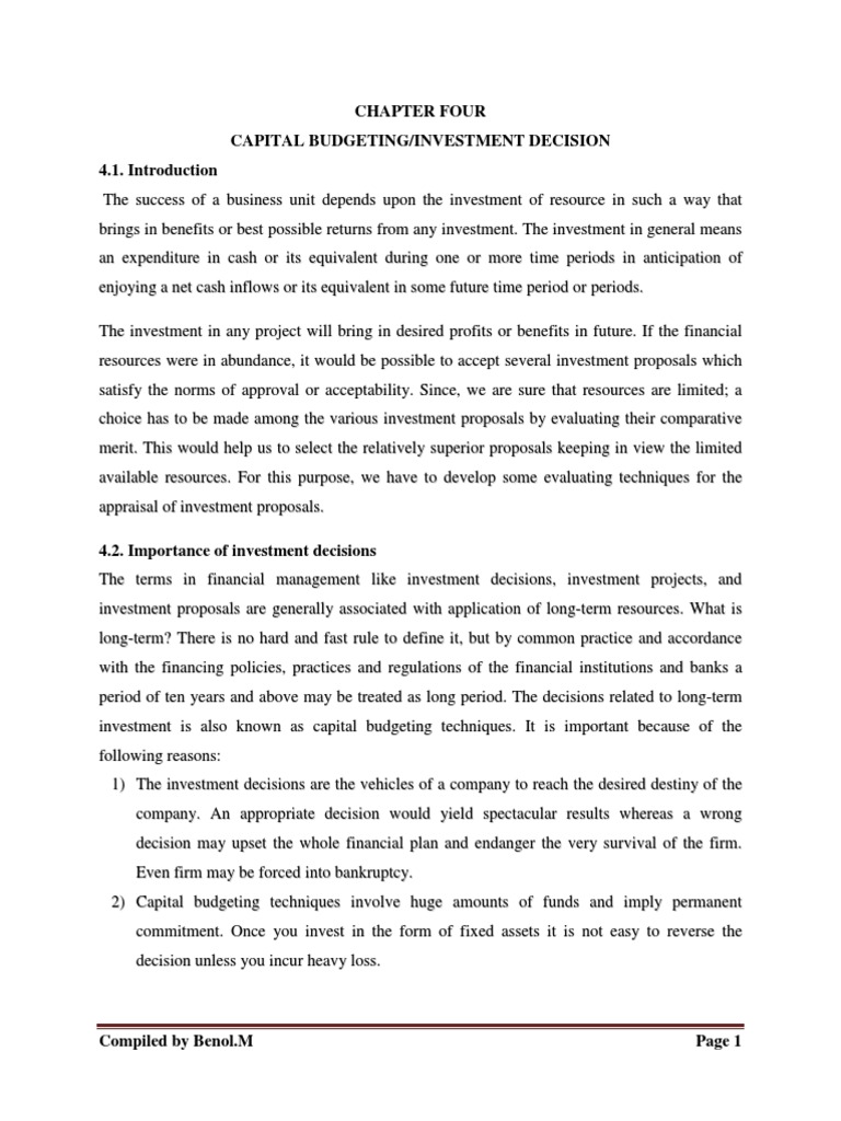 Chapter Four Capital Budgeting/Investment Decision | Download Free PDF | Net Present Value ...