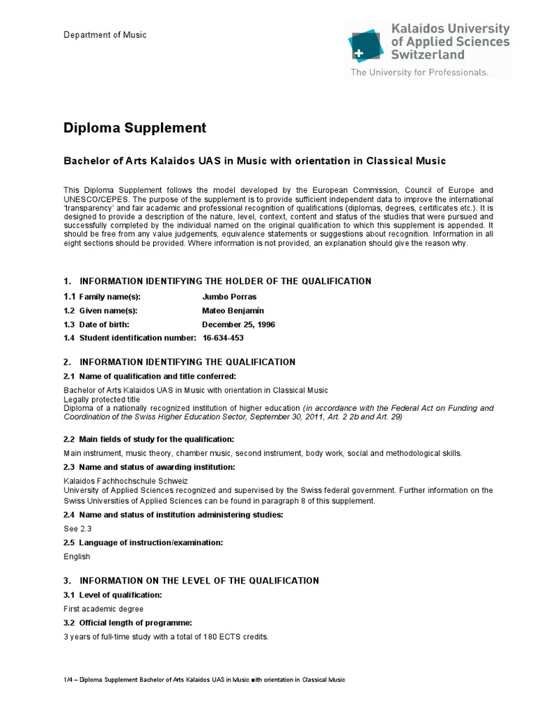 Diploma Supplement - BA Klassik - Mateo Jumbo Porras (ID 2256108 ...