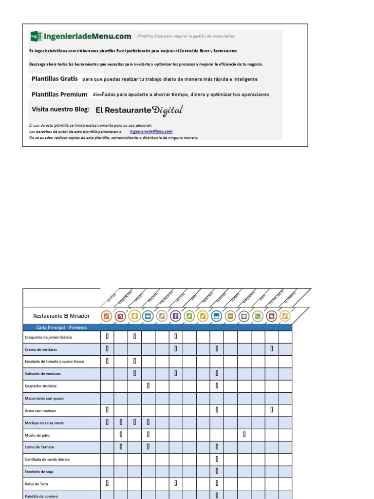 Plantillas Excel para Restaurantes | PDF | Alimentos | Cocina