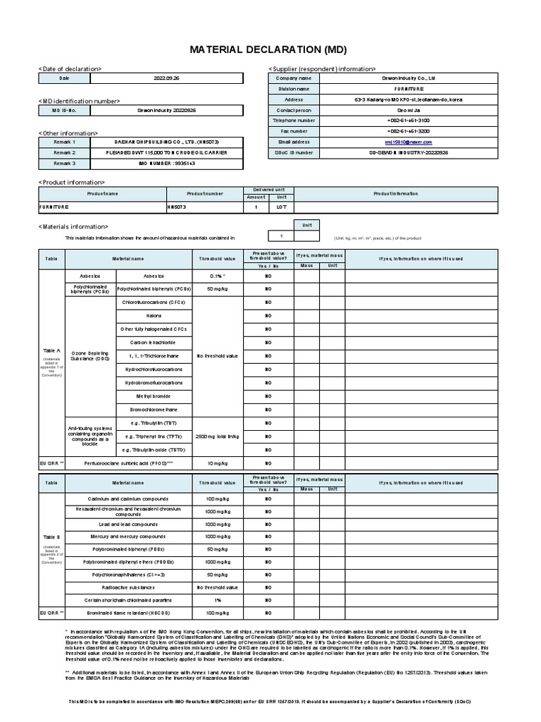 MD & Sdoc Format - HKC and Eu SRR - hn5073 | PDF | Chlorofluorocarbon ...