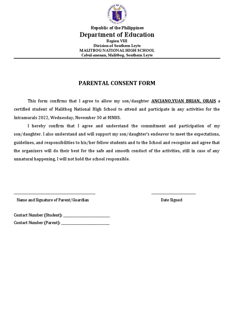 Parental Consent Form | PDF