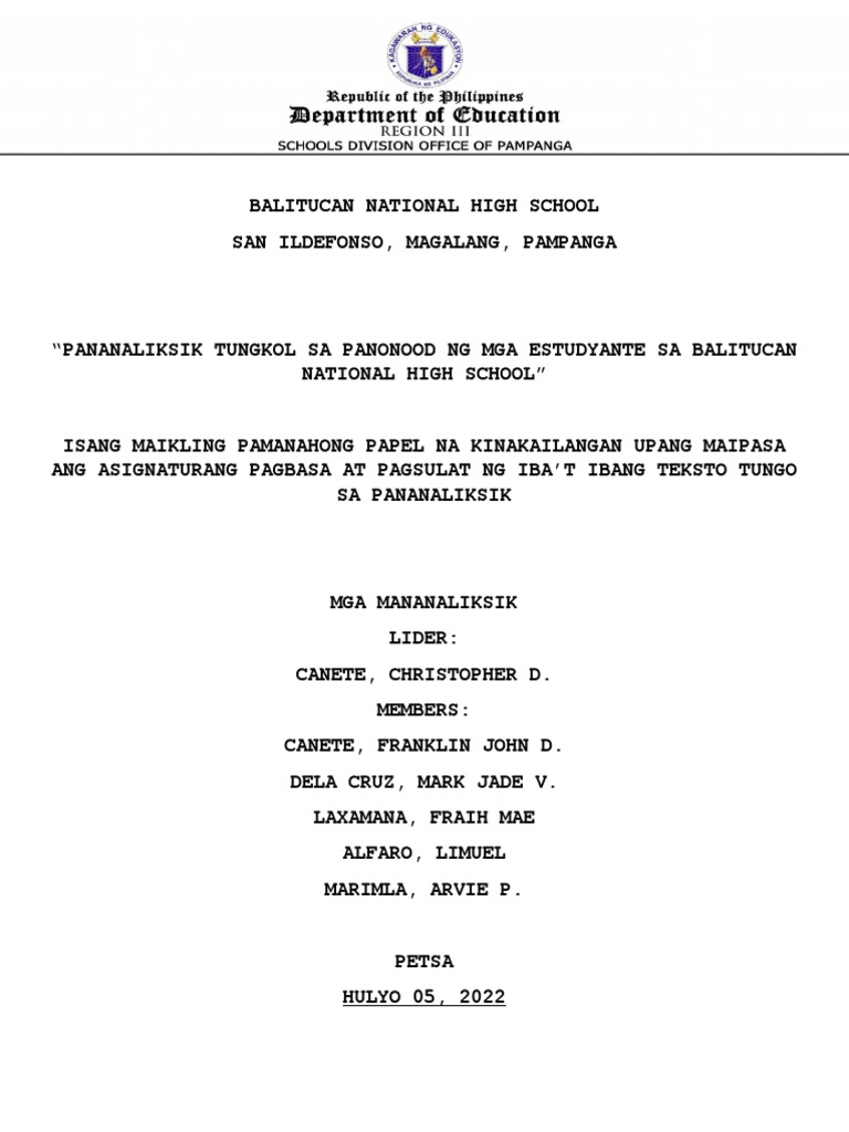 Pamanahong Papel Pamagating Pahina | PDF