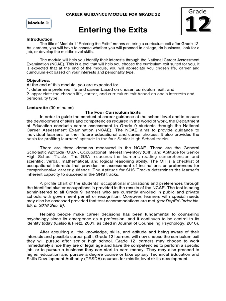 Week 5 7 Quarter 2 CAREER GUIDANCE MODULE FOR GRADE 12 | PDF ...