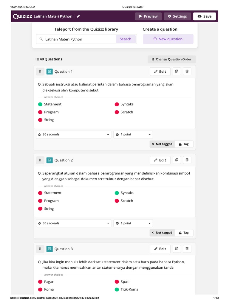 Kuis Python untuk Pemula | PDF
