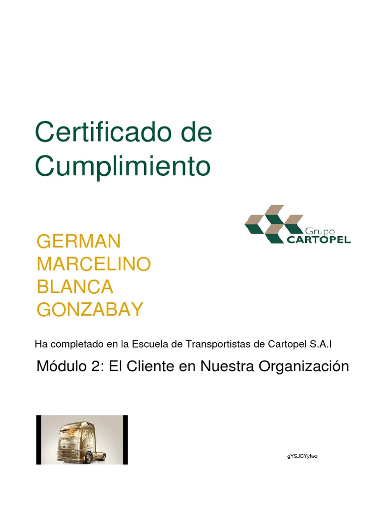 Certificado Cartopel Papa Modulo2 | PDF