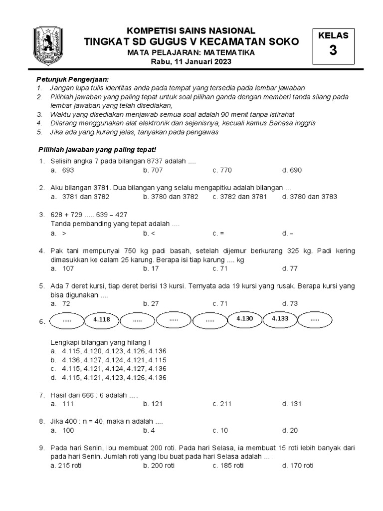 Soal Matematika 3 KSN 2023 | PDF