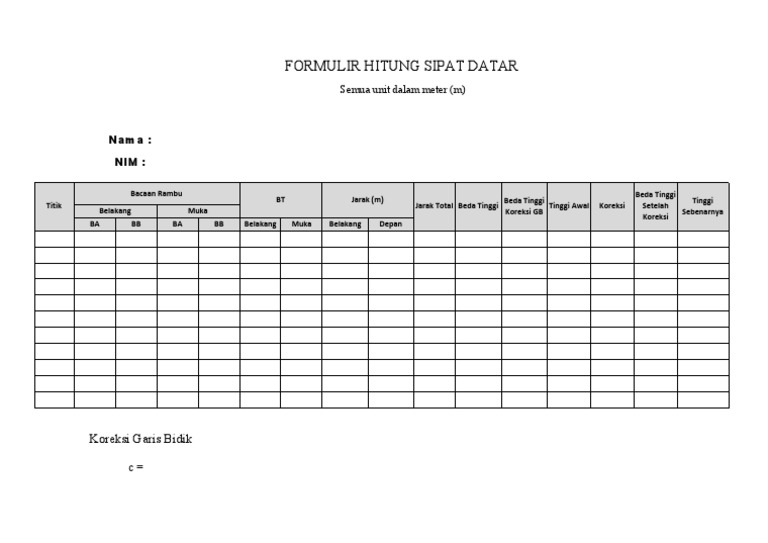 Formulir Hitung Sipat Datar Meter | PDF
