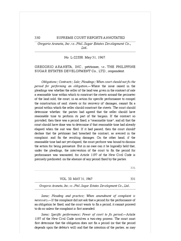 Gregorio Araneta, Inc. vs. Phil. Sugar Estates Development Co., Ltd. | PDF