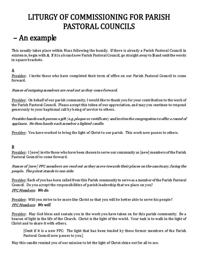LITURGY-OF-COMMISSIONING-FORPARISH-PASTORAL-COUNCILS | PDF | Parish ...